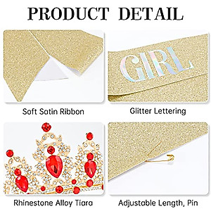 Gold Birthday Girl Sash & Red Crystal Crown Set, Didder Birthday Crown Birthday Tiara for Women Birthday Crowns for Women Girls Birthday Sash and Tiara for Women Happy Birthday Gift