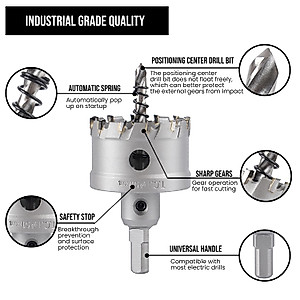 Anfrere TCT 2'' Hole Saw Bit for Hard Metal, Heavy Duty TCT Carbide Cutting Hole Saw Bit with Center Drilling Bit and SDS Shank and L-Wrench for Stainless Steel, Iron, Aluminium, Alloys, Plastics