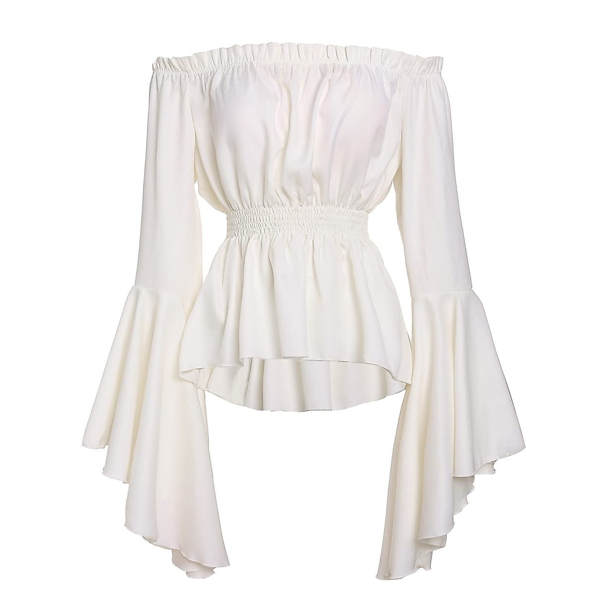 Vibsion Womens Renaissance Victorian Costume Medieval Dress Trumpet Sleeve Plus Size Ren Faire Shirt and Skirt S/M