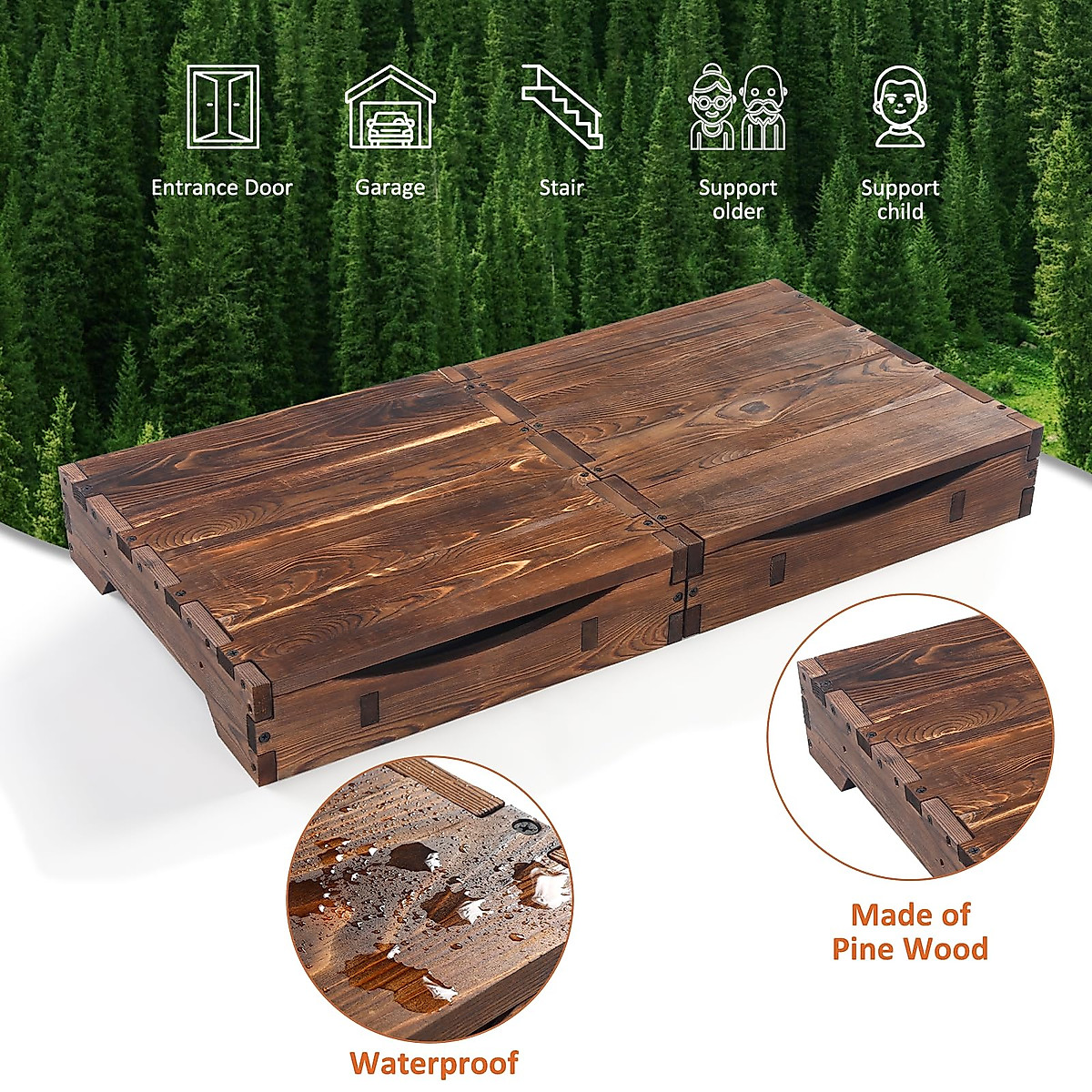 Triceratops Wooden Platform Step Stool for Adults and Kids, Heavy Duty Pine Wood High Riser Step Stool, Wooden Mobility Stepping Stools for Handicap, Bed, Bathroom, Garden, Holds up to 500Lbs