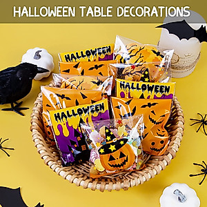 Eunvabir 160 PCS Halloween Cellophane Treat Bags, Halloween Self Adhesive Candy Goodie Cookie Snacks Gift Bags for Halloween Trick or Treat Party Favors/Classroom Prizes