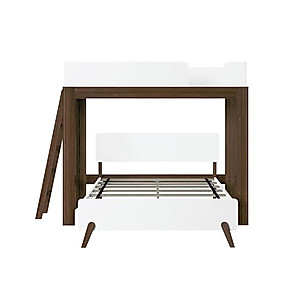 Max & Lily Twin over Full L-Shaped Bunk Bed, Mid-Century Modern Bunk Solid Wood Bunk for Kids, Strong Wood Slat Support, No Box Spring Needed, White/Walnut