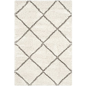 SAFAVIEH Hudson Shag Collection Area Rug - 6' x 9', Ivory & Grey, Modern Diamond Trellis Design, Non-Shedding & Easy Care, 2-inch Thick Ideal for High Traffic Areas in Living Room, Bedroom (SGH281A)