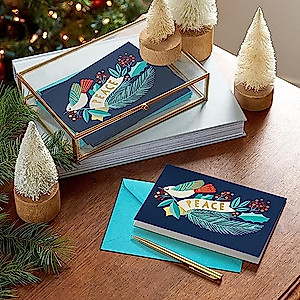 Hallmark Peace Dove Boxed Christmas Cards (16 Cards and Envelopes) Navy Blue, Mint Green, Gold, Red