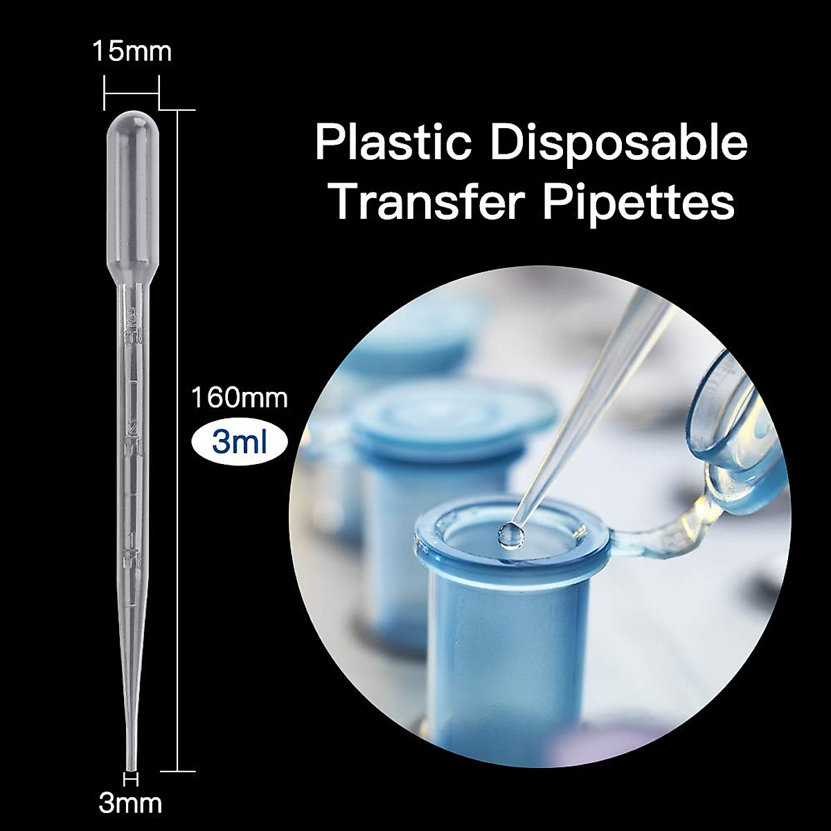 Eathtek 100PCS 3ML Disposable Plastic Transfer Pipettes, Graduated Pipettes Dropper for Essential Oils, Makeup and Science Laboratory
