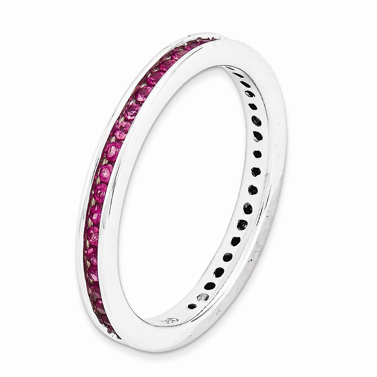 Solid 925 Sterling Silver Stackable Created Ruby Ring Eternity Band Size 9