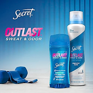 Secret Outlast Antiperspirant Deodorant for Women, Sweat & Odor Protection, PH Balancing Minerals, Clear Gel, Shower Fresh Scent, 2.6 oz