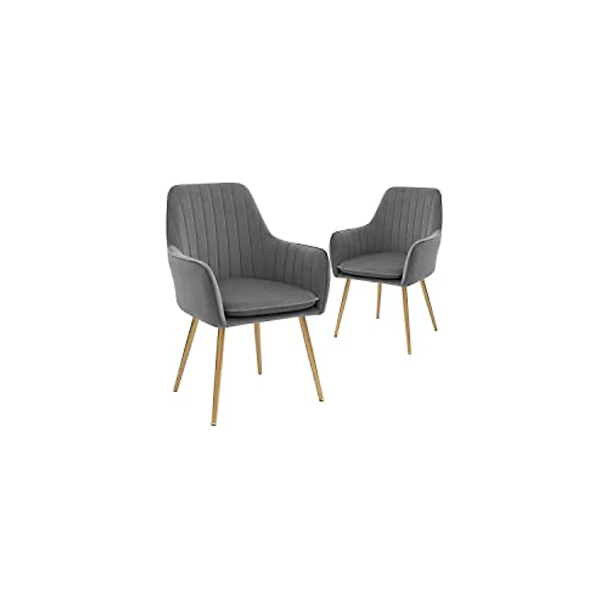 CangLong Furniture Modern Living Dining Room Accent Arm Chairs Club Guest with Gold Metal Legs, Set of 2, Grey