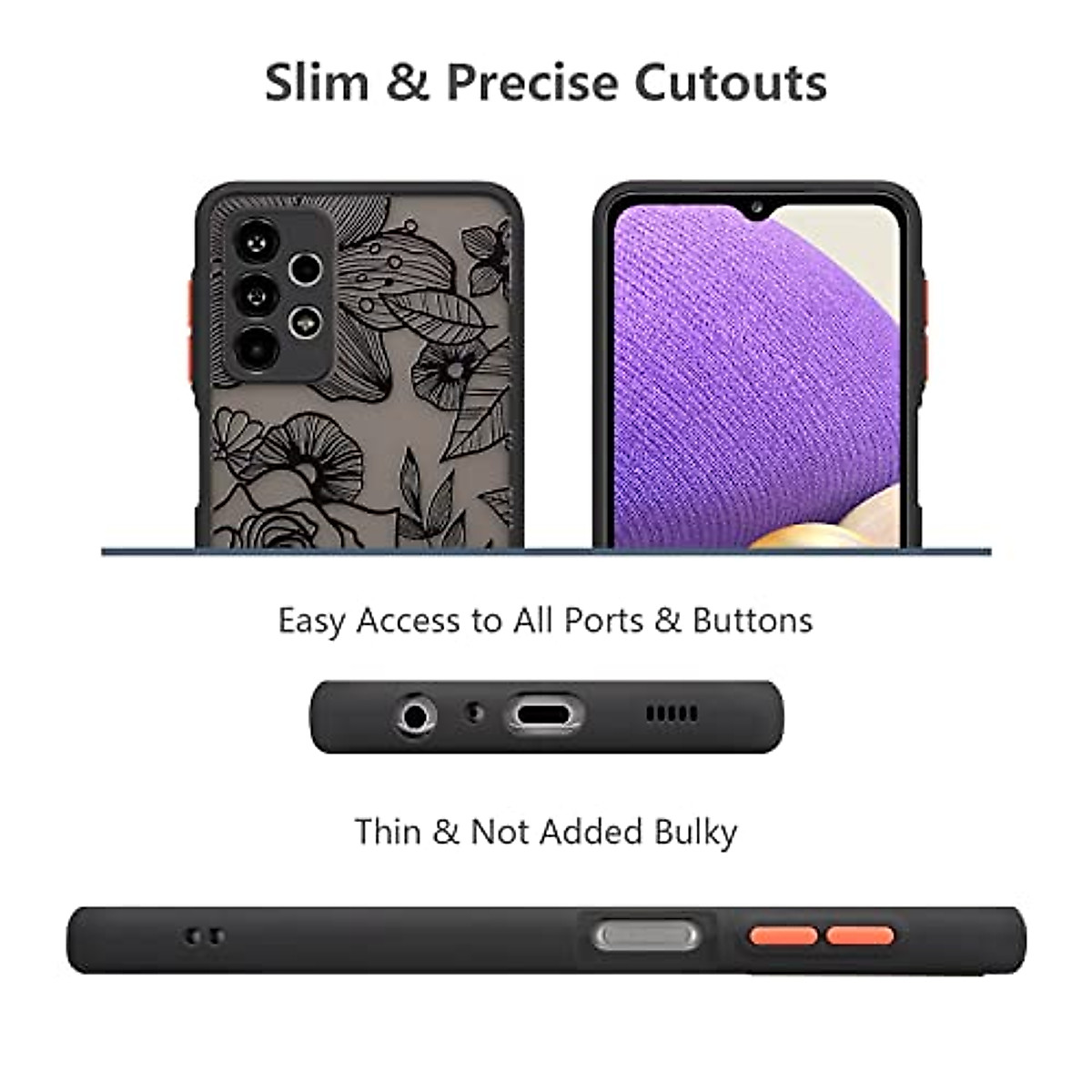 XIZYO for Samsung Galaxy A32 5G Case Rose Design Floral Pattern Slim Case for Women Girls TPU Bumper Case Shockproof Protective Case for Galaxy A32 5G, Black