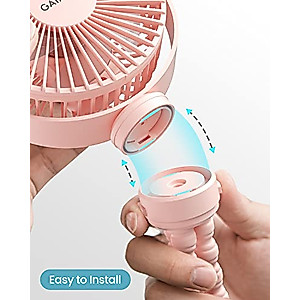 Gaiatop Mini Portable Stroller Fan, Battery Operated Small Clip on Fan, Detachable 3 Speed Rechargeable 360° Rotate Flexible Tripod Handheld Desk Cooling Fan for Car Seat Crib Treadmill Travel Pink