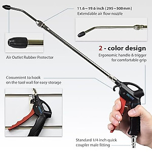 FIRSTINFO A18525US Air Duster Blow Gun with 11.6~19.6 Inch (295~500mm) Adjustable/Extendable Air Flow Nozzle Dust Blower Cleaner (Extendable)