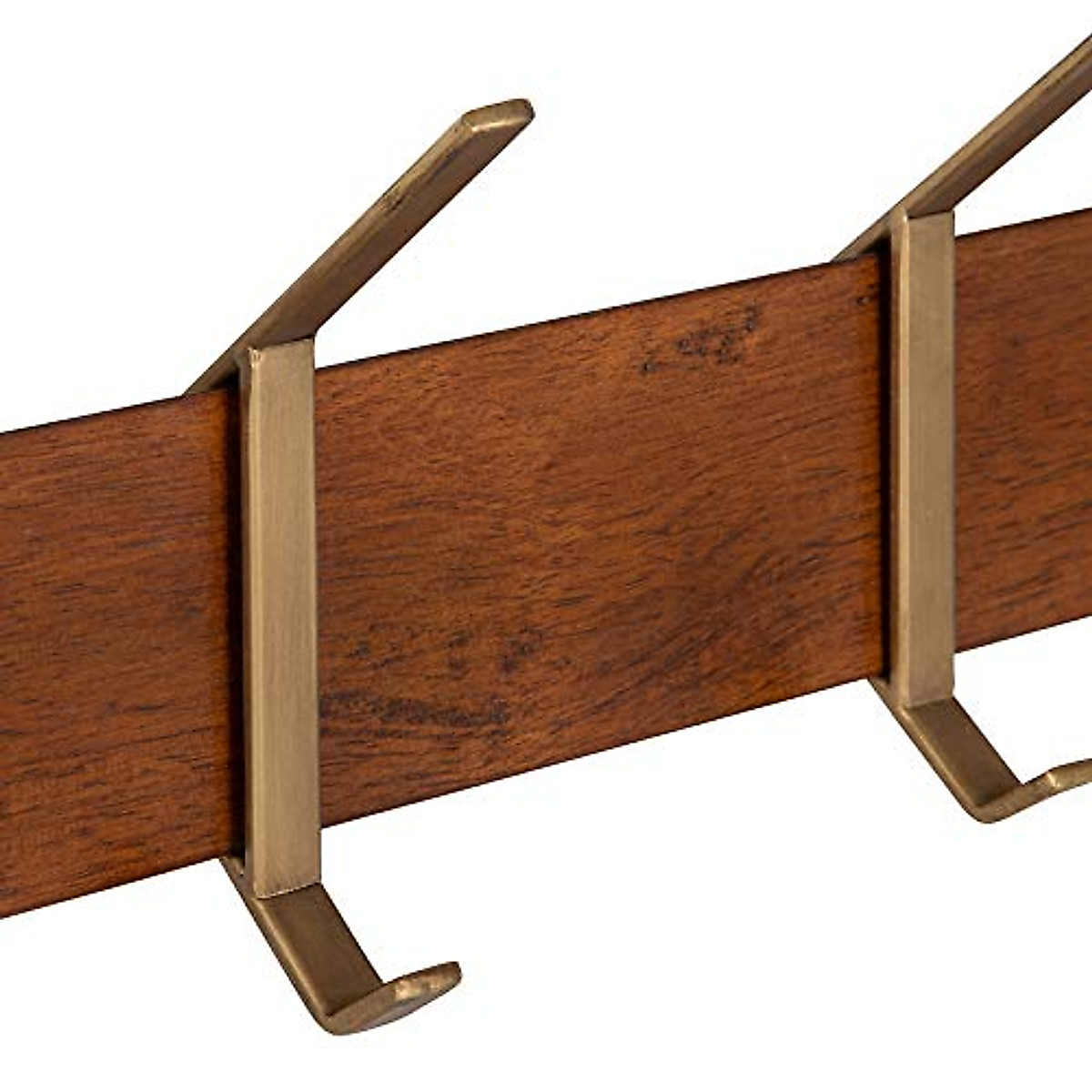 Kate and Laurel Rossmore Modern 5 Hook Shelf, Walnut and Gold, Mid-Century Coat Rack