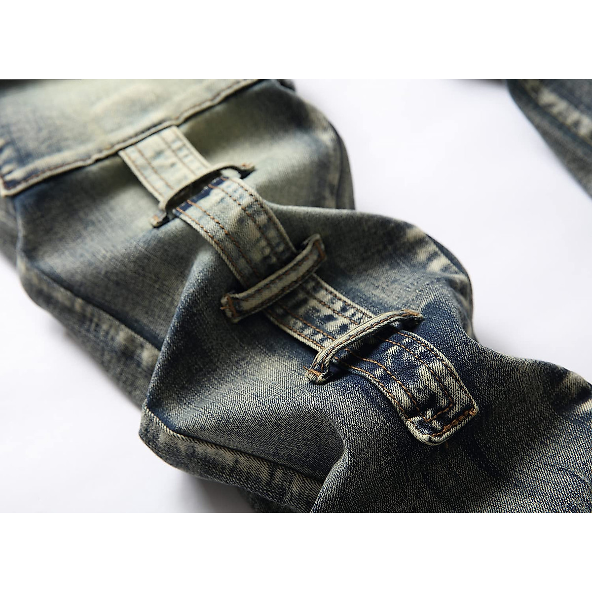 XIMXIMMTIAN Men's Biker Moto Washed Distressed Slim Fit Straight Jeans Denim (34, 2126 Blue)