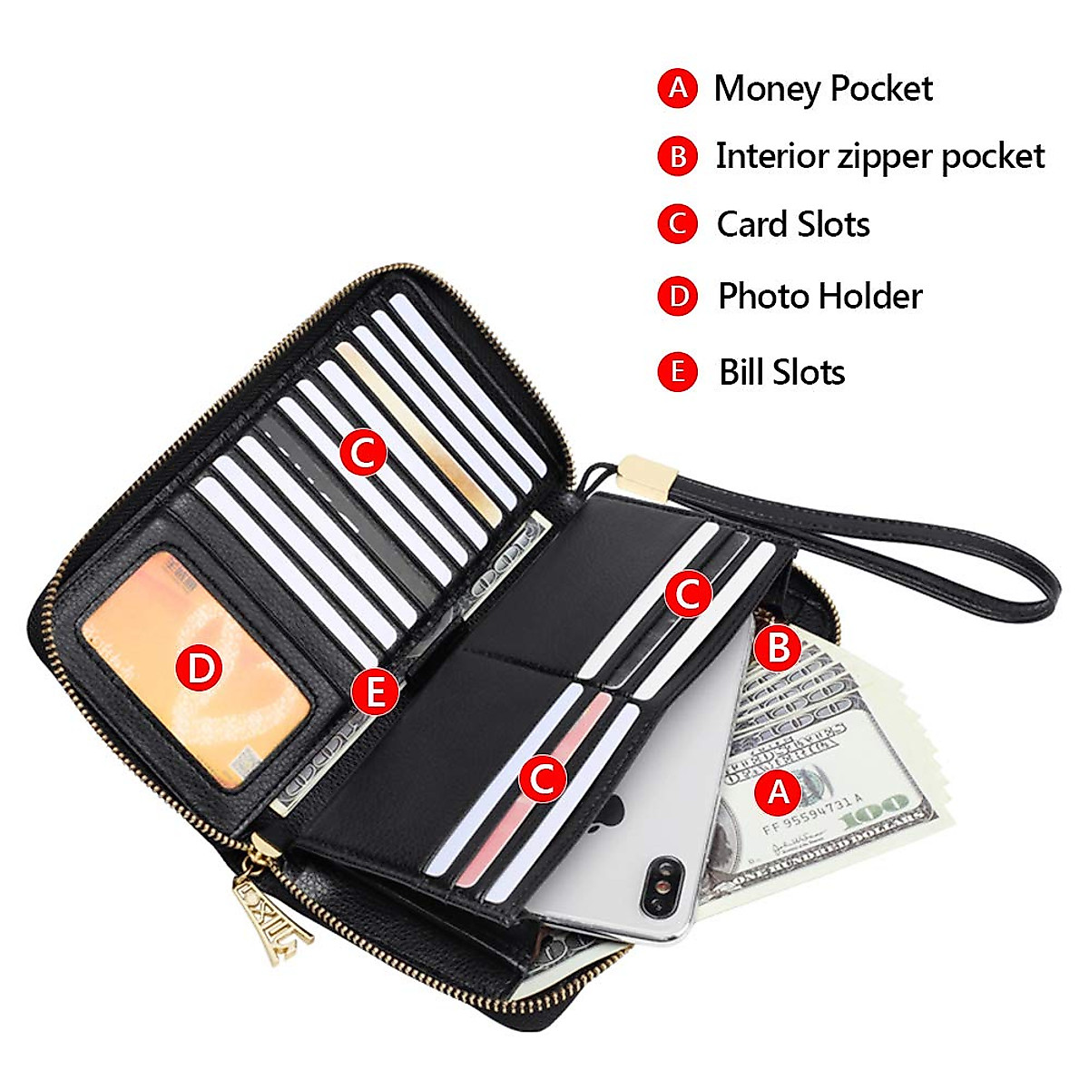 Leather Wallets for Women, Genuine Leather RFID Blocking Gift Box Packaging, Black, One Size