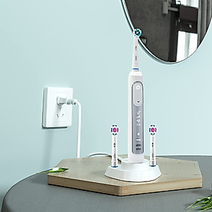 SoulBay Toothbrush Charger Model 3757 Replacement for Braun Oral B Electric Toothbrushes Series Pro D OC IPX7 Waterproof Charger Base Inductive Power Cord with 2 Brush Head Holders, White