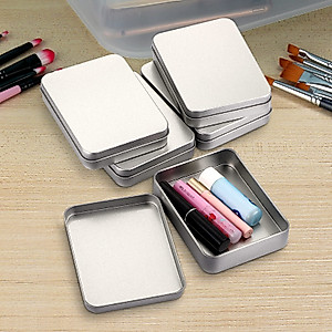JUXYES Pack of 12 Rectangular Storage Tins Box With Lid, Metal Silver Empty Tins Box Containers Mini Storage Box Organizer For Candles Candies Gifts Balms, 4.5 x 3.14 x 1 Inch