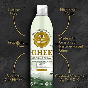 4th & Heart Original Ghee Oil Non-Stick Cooking Spray, Made with Grass-Fed, Pasture-Raised Ghee, Keto, Lactose-Free, Certified Paleo Baking Spray (5oz)