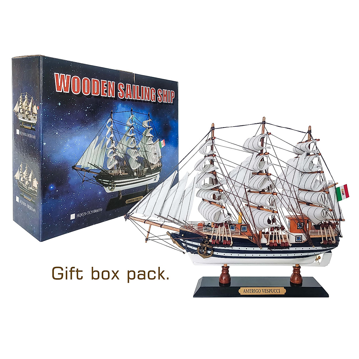 SAILINGSTORY Wooden Model Ship Amerigo Vespucci 1/300 Scale Replica Ship Model Sailboat Decor