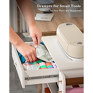 Rolling Craft Cart and Storage Table for Cricut - VDamu Vinyl Roll Holder and Craft Room Organizer