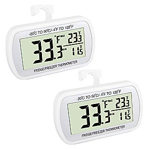 Waterproof Refrigerator Fridge Thermometer, Digital Freezer Room Thermometer , Max/Min Record Function Large LCD Screen and Magnetic Back for Kitchen, Home, Restaurants (2 Pack)