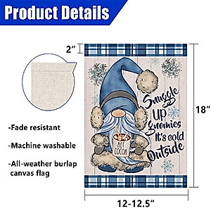 Covido Home Decorative Snuggle Up Gnomies It's Cold Outside Winter Garden Flag, Blue Gnome Yard Outside Decorations, Snowflakes Farmhouse Outdoor Small Decor Double Sided 12x18
