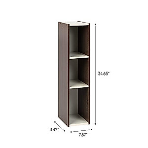 IRIS USA, Inc. 3-Tier Cubby Storage Bookshelf with Adjustable Shelves, 8" Width Stackable Easy Assembly Space Saving Shelving Unit Bookcase, Walnut Brown/White