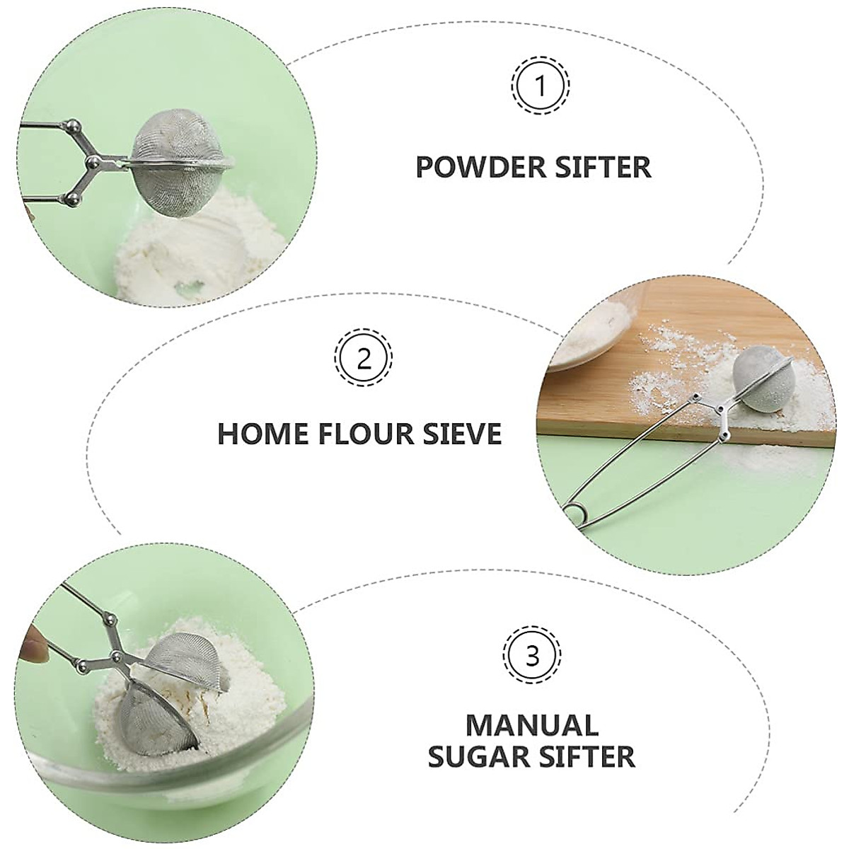 2Pcs Powdered Sugar Duster Flour Duster Wand for Baking Round Flour Sieve Strainer Colander Baking Straining for Sugar Flour and Spices