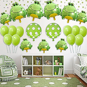 21 Pieces Frog Balloons Set 4 Big Green Frog Aluminum Foil Balloons And 5 Mini Green Frog Aluminum Foil Balloons Animal Themed Party Baby Shower School Party Supplies