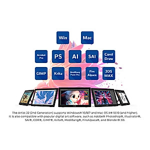 XPPen Artist 22 2nd Drawing Tablet with Screen Graphics Tablet 122% sRGB with 8192 Levels Battery-Free Stylus, 21.5inch Pen Display Compatible with Windows, Mac, Linux with Adjustable Stand