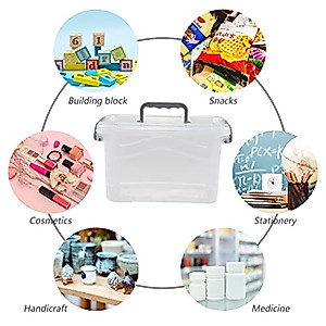 Jandson 5 Quart Clear Storage Bin, Latching Box Container with Grey Handle, 6 Packs