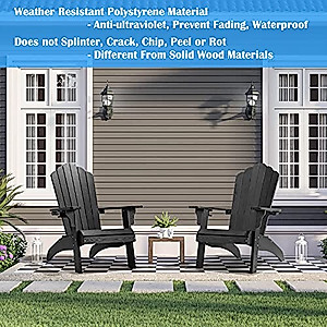 hOmeHua Oversized Adirondack Chair Set of 4, Adirondack Chair Weather Resistant with Cup Holder, Imitation Wood Stripes, Easy to Assemble, Outdoor Chair for Patio, Deck, Fire Pit & Lawn Porch - Black