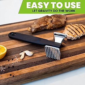 Spring Chef Meat Tenderizer Mallet, Chicken Pounder, Heavy Duty Kitchen Hammer Tool for Food - Beef and Steak Flattener - Solid Construction Beater, Dual Sided Smasher with Soft Grip Handle, Black