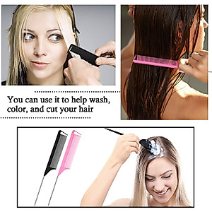 Patelai 12 Pcs Stainless Steel Pintail Combs for Hair Styling, Teasing, Braiding, Pressing, Hairdressing Salon and Home (Pink, Black)