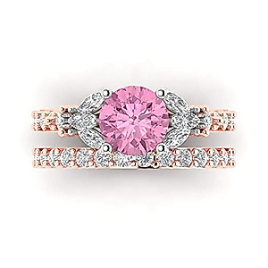 Clara Pucci 2.82ct Round Marquise Cut Customizable 3 stone With Pink Zircon Designer Statement Ring Band Set 18K Rose White Gold Size 9.5