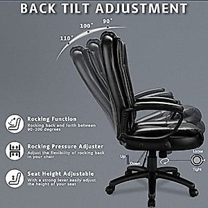 LEMBERI Office Desk Chair, Ergonomic Managerial Executive Chair, Big and Tall High Back Computer Chair, Adjustable Height PU Leather Chairs with Cushions Armrest for Long Time Seating (Black)