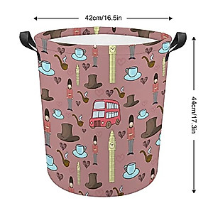 United Kingdom Pattern Foldable Laundry Basket Waterproof Hamper Storage Bin Bag with Handle 16.5"x 16.5"x 17"