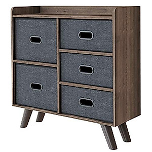 Hooseng 5 Drawer Dresser Storage, Durable Chest Wood Organizer, Waterproof Fabric Capacity Tower, Cabinet for Bedroom/Hallway/Living Room, Rustic Brown (5 Drawer)