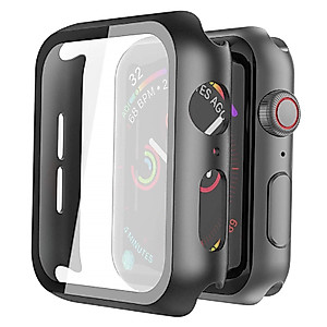 Misxi 2 Pack Hard PC Case with Tempered Glass Screen Protector Compatible with Apple Watch SE Series 6 Series 5 Series 4 40mm - Black