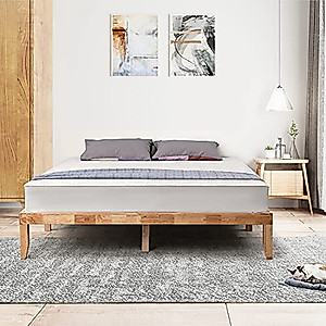Bestmart INC Full Wooden Bed Frame No Box Spring Needed Marco de Madera 14'' Platform Bed Frame with Solid Wooden Slat and 10 Solid Feet,Quiet Noise Free
