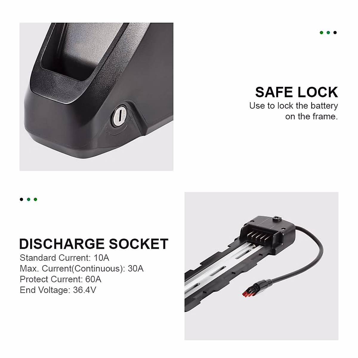 Yose Power Ebike Battery 48V 17.4Ah Down Tube Battery for 100W-1200W Motor, Electric Bicycle Lithium-Ion Battery, Safe Lock, Led Indicator Light, with Base and Charger