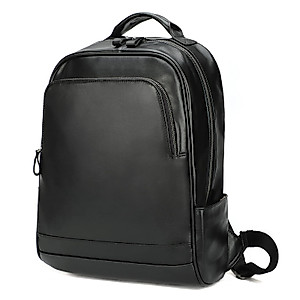 DEHAI Genuine Leather Laptop Backpack For Men 15.6 inch Computer Business Travel Shoulder Bag Large Capacity Women Back Pack Purses Work Daypacks for Weekender/Shopping/Casual/College-Black