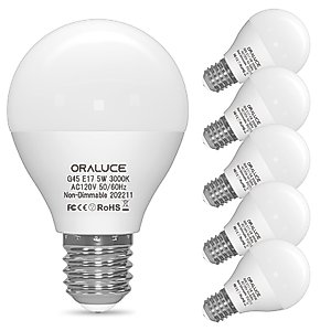 ORALUCE E17 LED Bulb 5 Watts Warm White 3000K, 40W Equivalent A15/G45 Globe Ceiling Fan Light Bulbs, 500 Lumens Non-Dimmable, 6 Pack