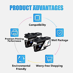 Miss Deer LC3037 Black Ink Cartridges Compatible Replacement for Brother LC3037BK LC3037 LC3037XXL LC3039, Work for Brother MFC-J6945DW MFC-J5845DW XL MFC-J5945DW MFC-J6545DW XL (2 BK,Pigment Ink)