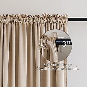 MIULEE Camel Beige Velvet Curtains Thermal Insulated Blackout Curtain Set of 2 and Pack of 2 Velvet Soft Solid Decorative Square Throw Pillow Covers 18 x 18 Inch Beige