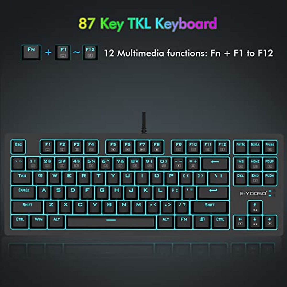 Mechanical Keyboard and Mouse, E-YOOSO Z-737 Wired Gaming Keyboard and Mouse with OUTEMU Blue Switches, 8000 DPI Honeycomb Mouse with Mouse Pad, Blue Backlit & RGB Sidelight 87 Keys Keyboard for PC