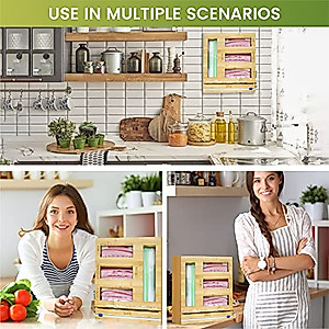Space Max Bamboo Ziplock Bag Organizer for Drawer With Cutter - Perfectly Fits Ziplock Slider Bags and 12 inches Aluminum Foil Roll - Kitchen Organizer Ebook Included