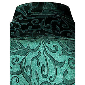 ZEROYAA Men's Luxury Jacquard Long Sleeve Dress Shirt Shiny Satin Slik Like Wedding Party Prom Shirts ZLCL27-Emerald Large