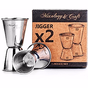 Bar Jigger Set for Bartenders | Double Jiggers Shot Pourer Measuring Tool | 2x Cocktail Jigger Stainless Steel Holds ½ oz to 1⅓ oz | The Best Liquor Measuring Tools for Perfect Cocktails