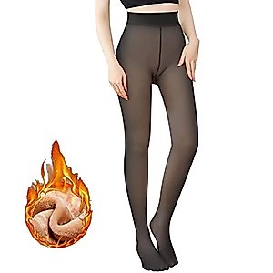 Jecpuo Women Winter Tights Fake Fleece Tights Opaque Fleece lined Leggings Fake Transparent Thermal Pantyhose Elastic Skinny Pants