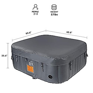 #WEJOY AquaSpa Portable Hot Tub 61X61X26 Inch Air Jet Spa 2-3 Person Inflatable Square Outdoor Heated Hot Tub Spa with 120 Bubble Jets,Grey